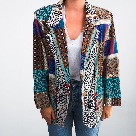 Vintage | Jackets & Coats | Vintage Boho Funky Mix Pattern Longline ...